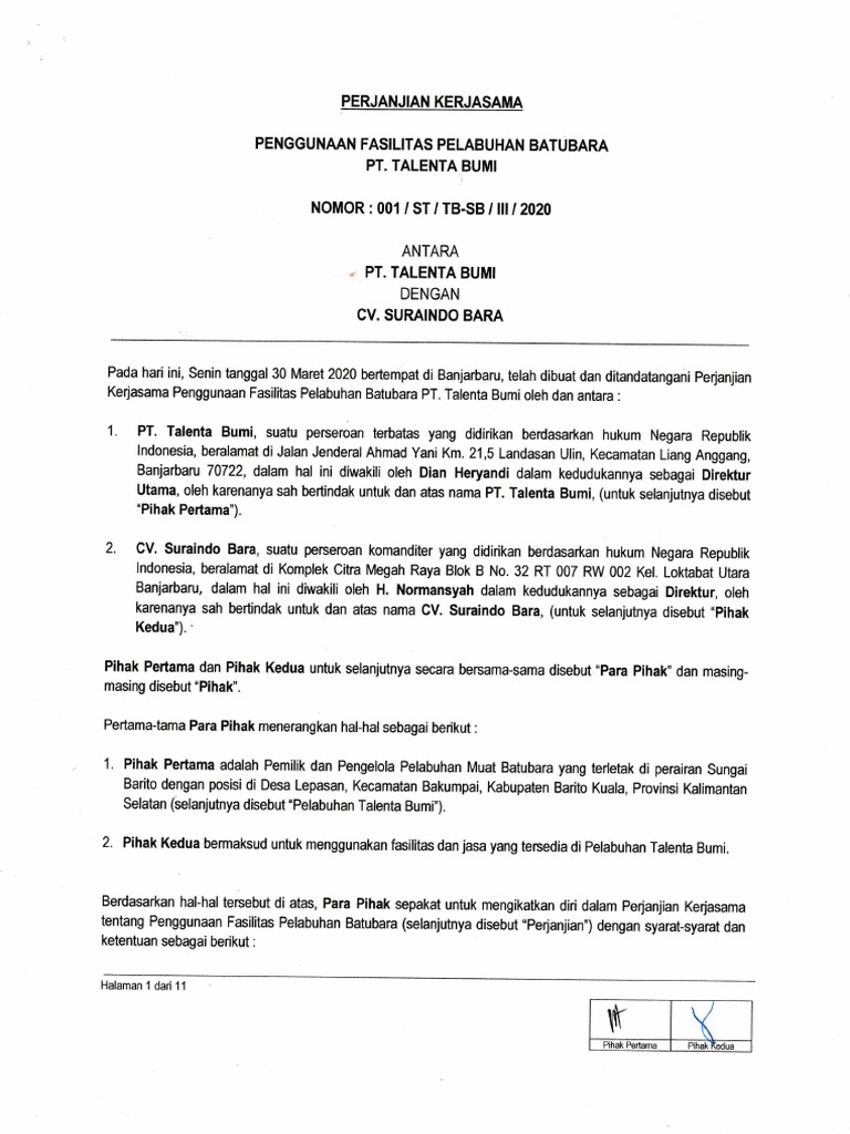 Perjanjian Kerjasama Talenta | PDF