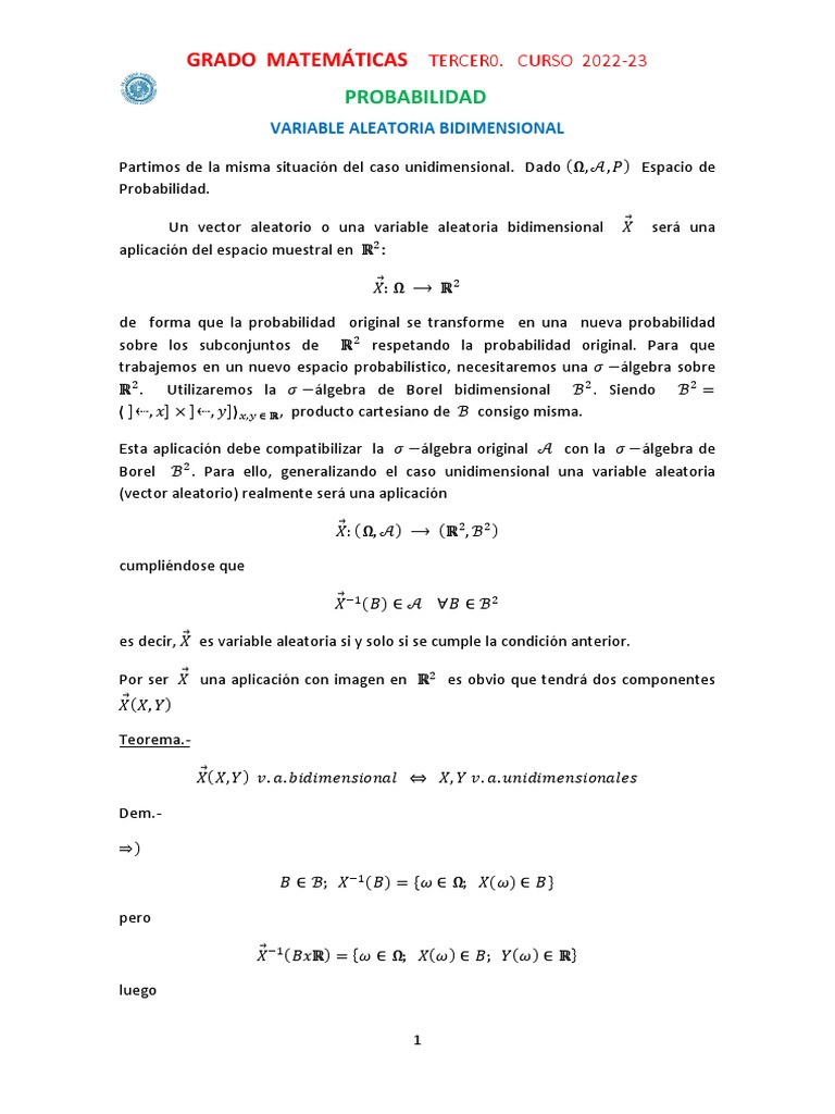 1 Variable Aleatoria Bidimensional | PDF