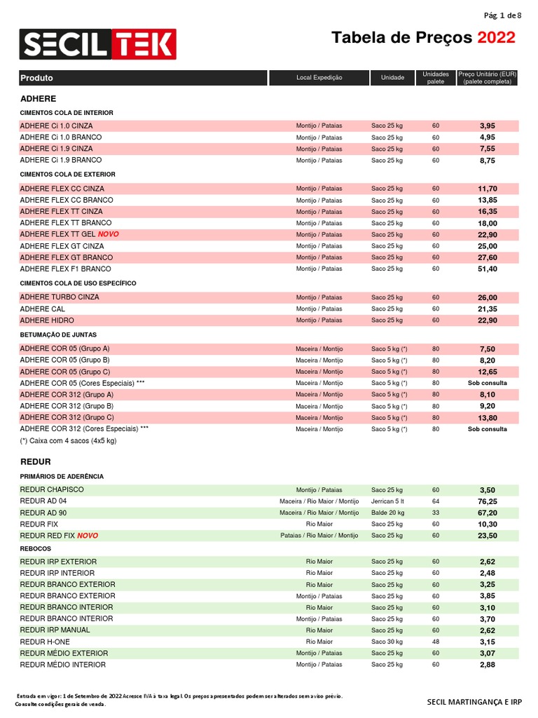 Tabela de Precos SecilTek 2022 09 | PDF