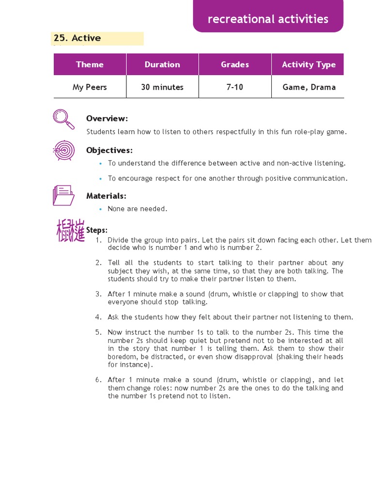 Active listening role play game | PDF | Learning | Linguistics