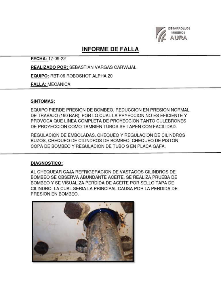 Informe de Falla Mecánica RBT-06 | PDF