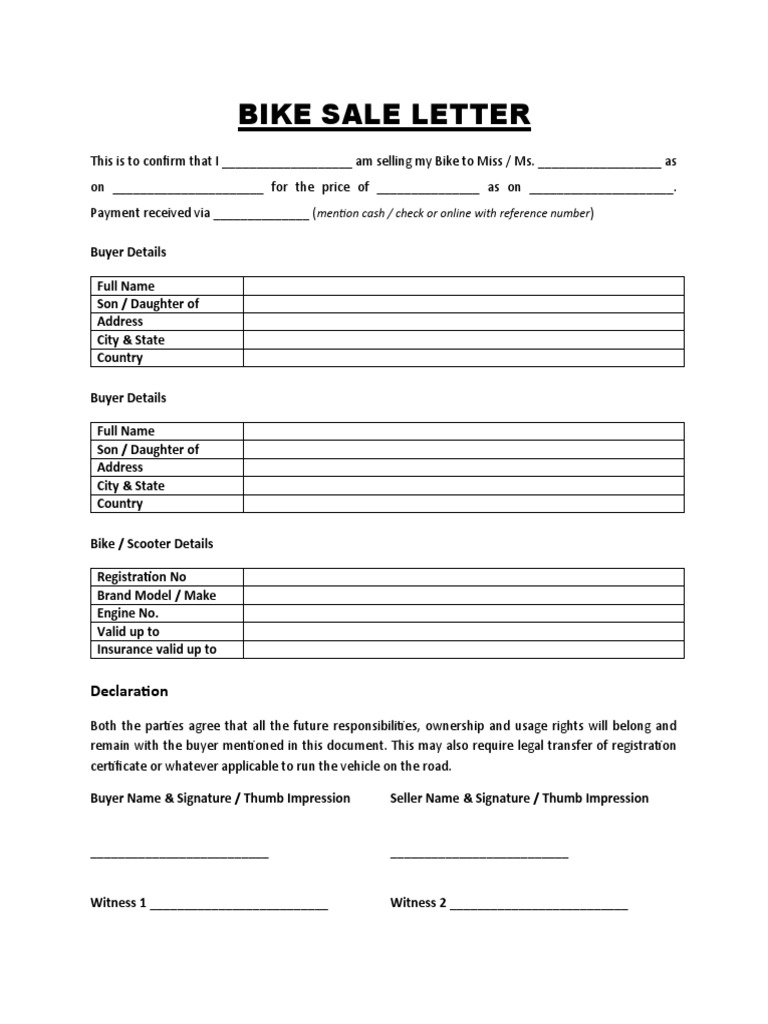 Bike Sale Letter | PDF