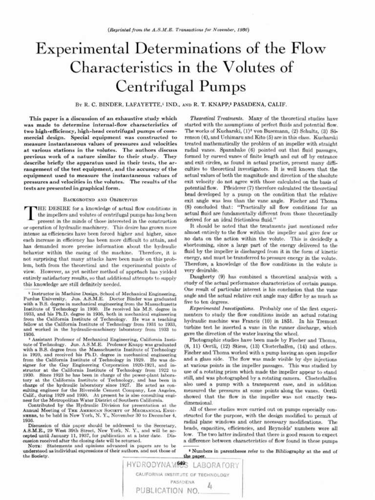 Experimental Determinations of The Flow Characteristics in The Volutes ...