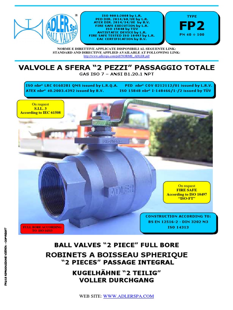 Valv Sfera Adler Fp2 Catalogo | PDF | Mechanical Engineering | Metalworking