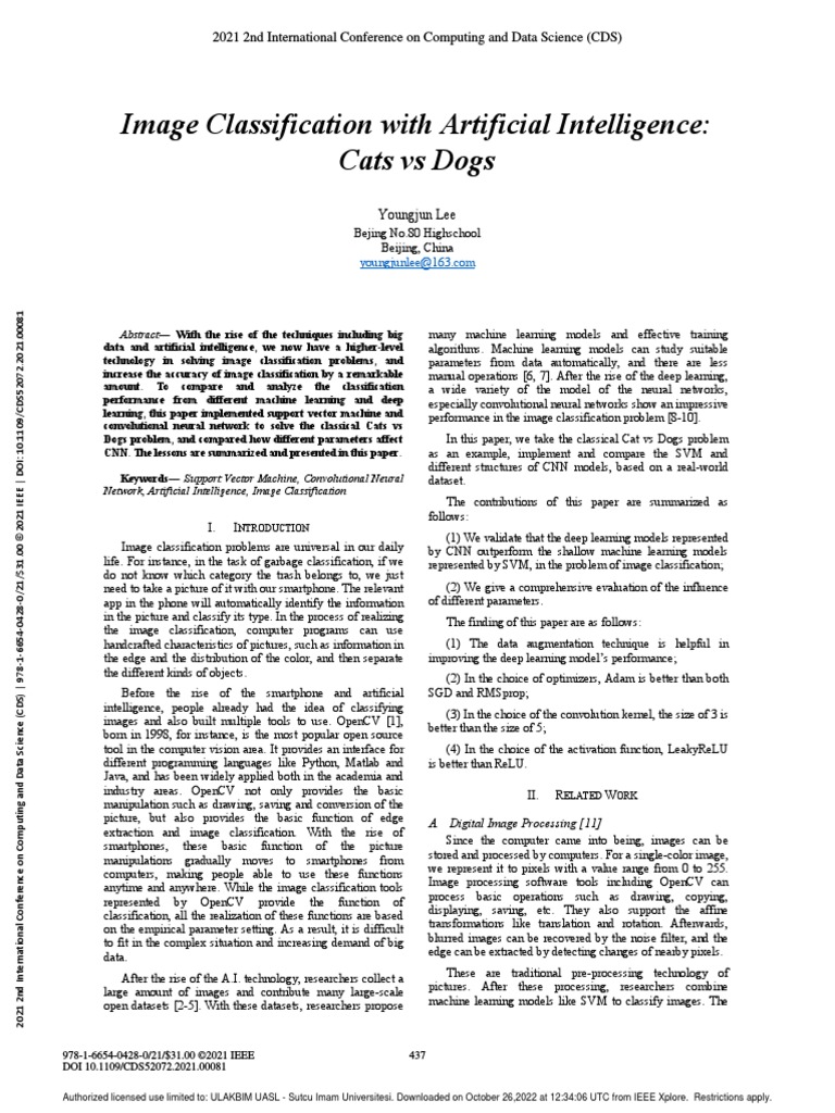 Image Classification With Artificial Intelligence Cats Vs Dogs | PDF ...