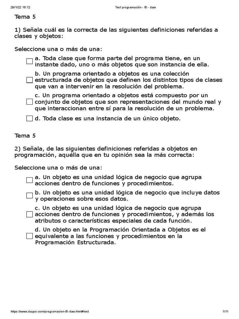 Test Programación - t5 - Daw | PDF | Objeto (informática ...