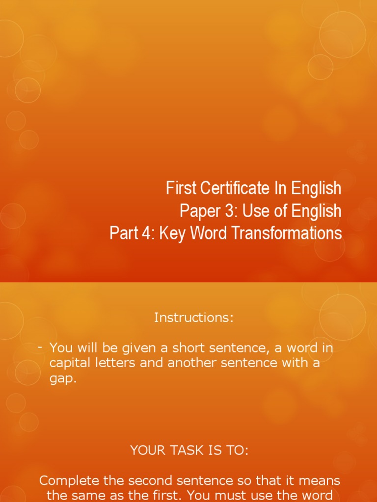 FCE Project - UOE Part 4 Key Word Transformations | PDF | Linguistics