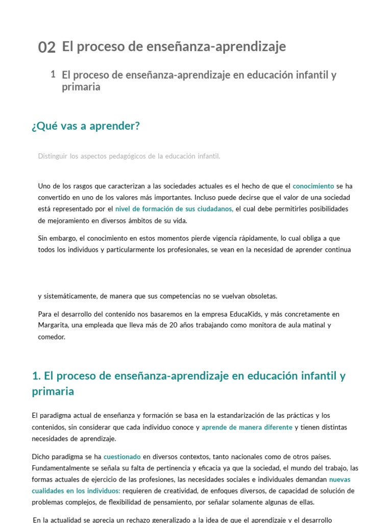 UD2 - 2. 1. El Proceso de Enseñanza-Aprendizaje en Educación Infantil y Primaria | PDF ...