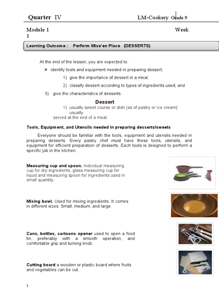 Quarter IVTLE - M1-5 - wk1-5 | PDF | Desserts | Custard