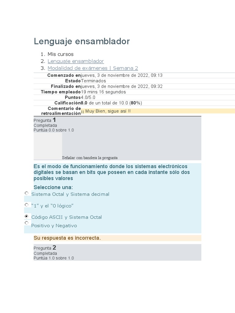 Examen Lenguaje Ensamblador Semana 2 | PDF