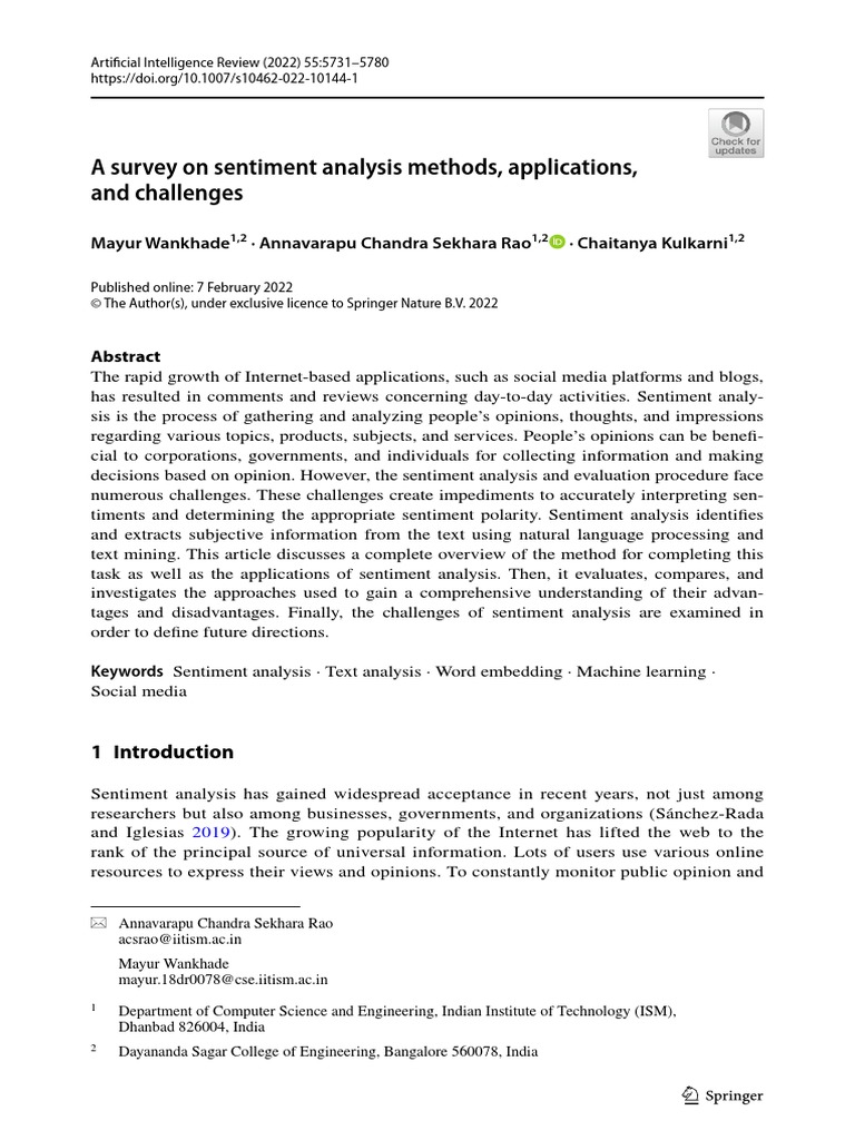 A Survey On Sentiment Analysis Methods Applications And Challenges Pdf Machine Learning