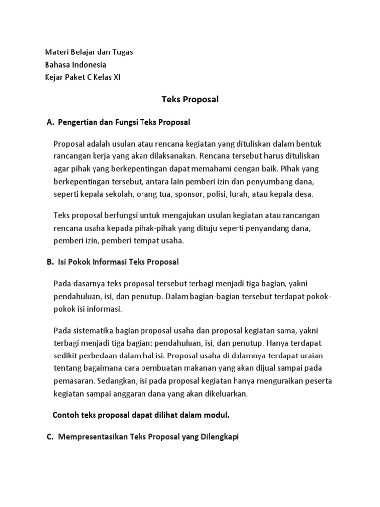 Materi Belajar Teks Proposal Kelas XI | PDF | Karier & Perkembangan