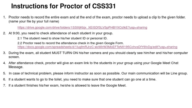 Instructions For Proctor of CSS331 | PDF