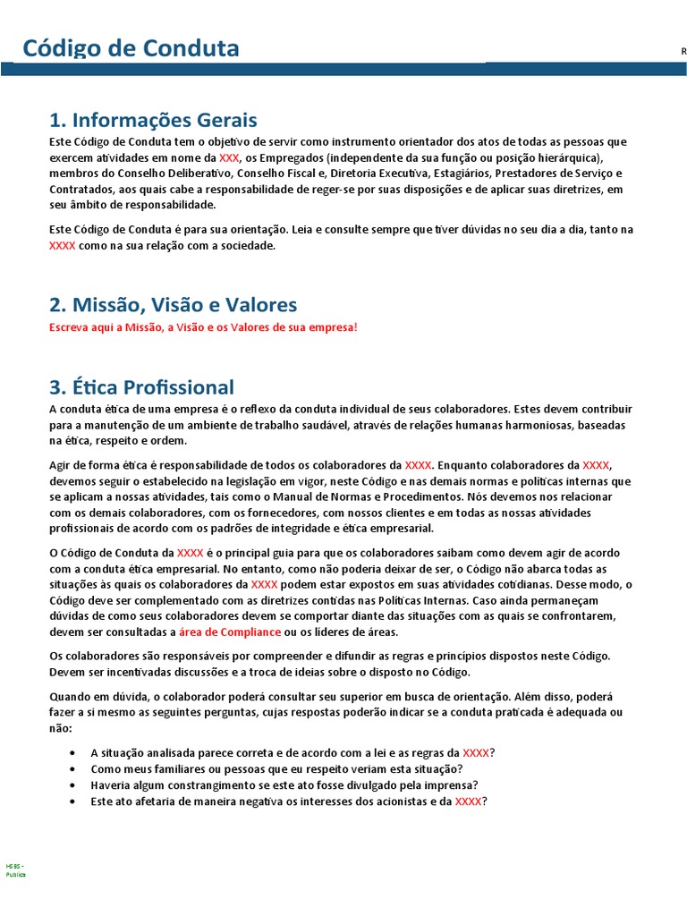 Código de Conduta | PDF | Segurança da informação | Privacidade de ...
