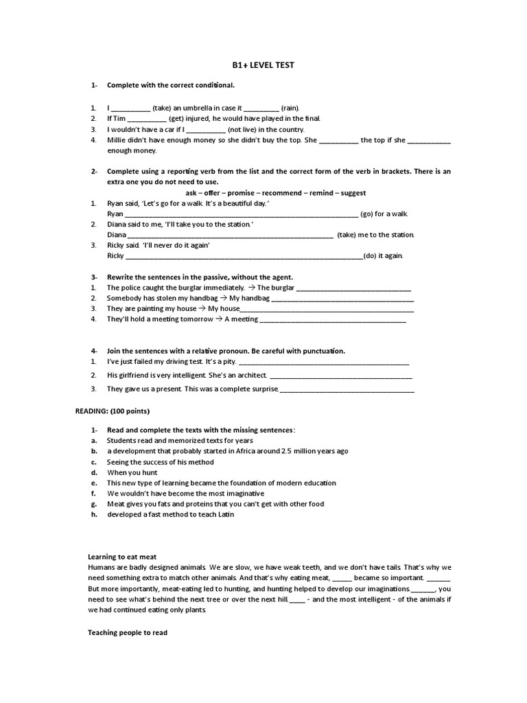B1 - Test | PDF | Meat | Cognition