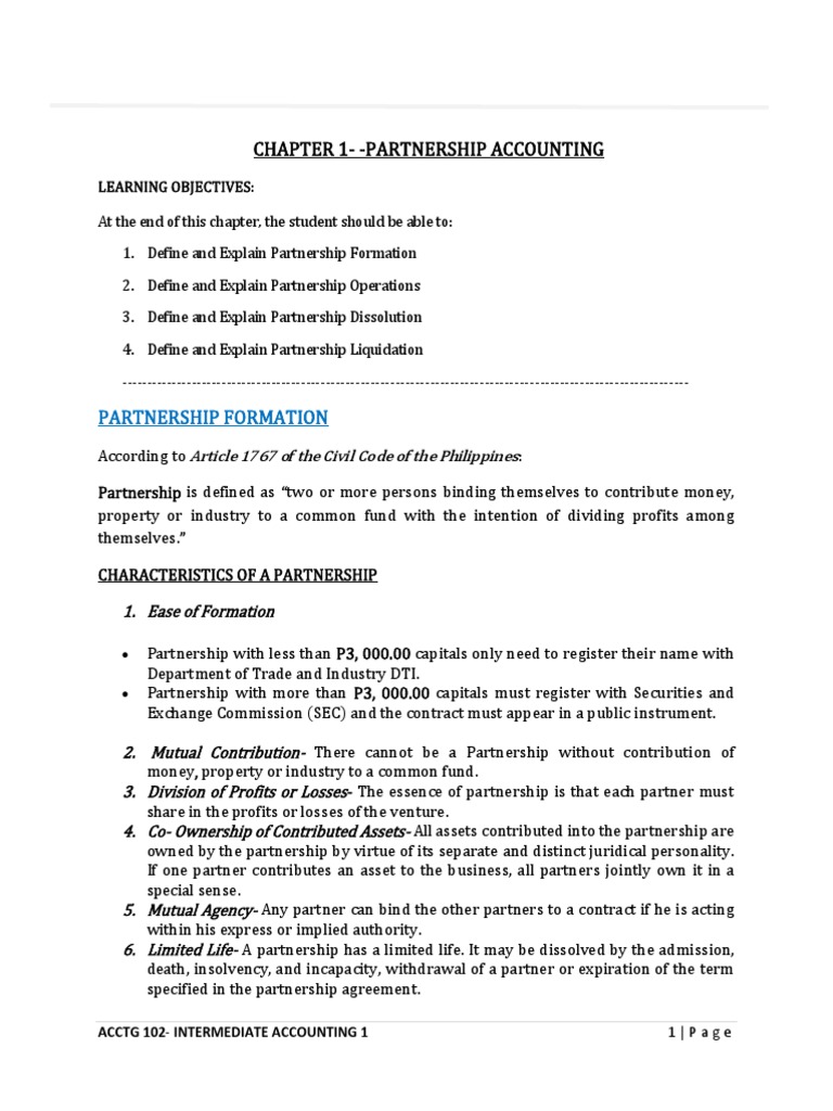 Chapter 1 - Partnership Accounting | PDF | Partnership | Debits And Credits