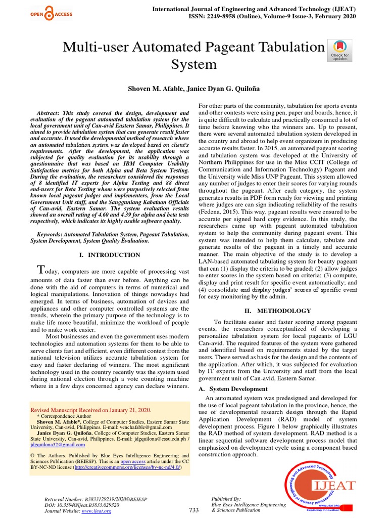 Multi-User Automated Pageant Tabulation System: Shoven M. Afable, Janice Dyan G. Quiloña | PDF ...