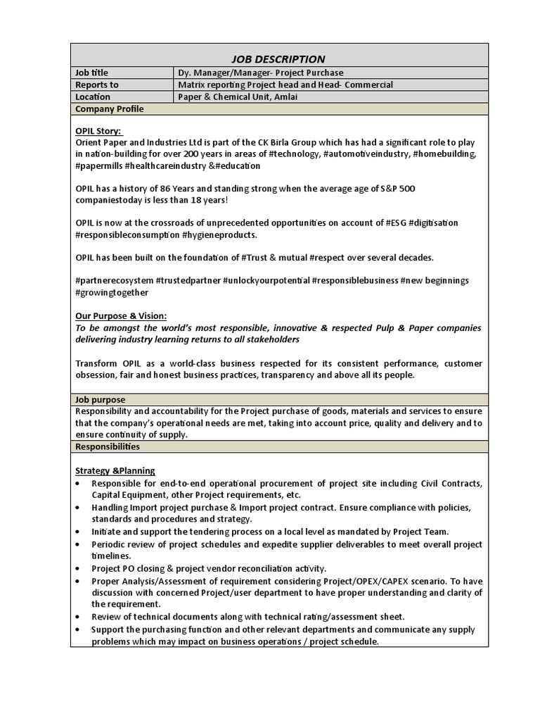 Job Description - Project Purchase | PDF | Supply Chain | Procurement