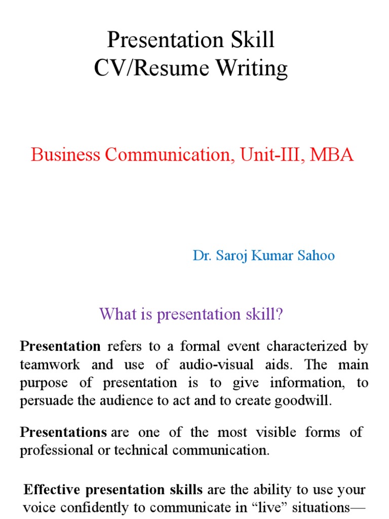 Presentation Skill and CV Writting (Class) | PDF | Résumé | Information