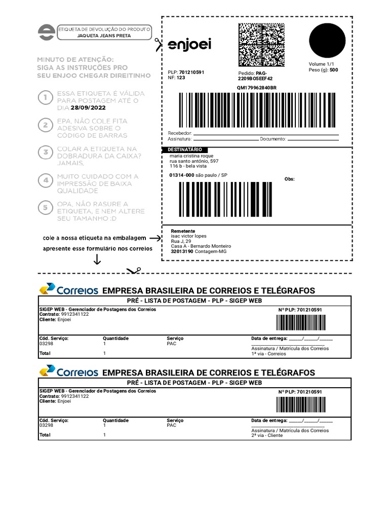 enjoei - imprimir etiqueta de envio | PDF | Governo