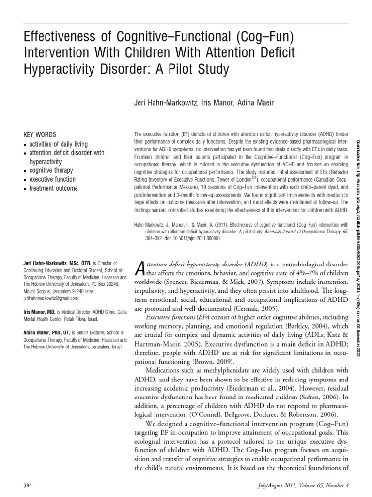 Effectiveness of Cognitive-Functional (Cog-Fun) Intervention With Children With Attention ...