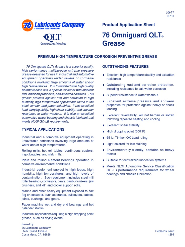 Omniguard QLT Grease | PDF | Lubricant | Chemistry