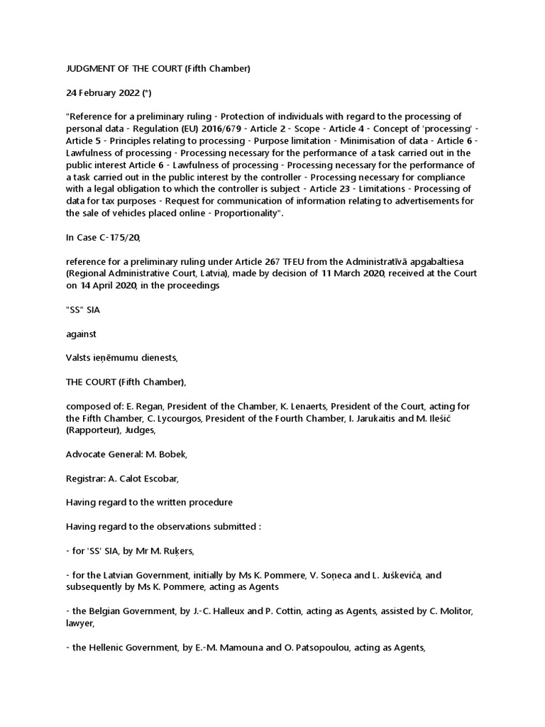 GDPR Data Processing Court Ruling | PDF | Information | Judgment (Law)