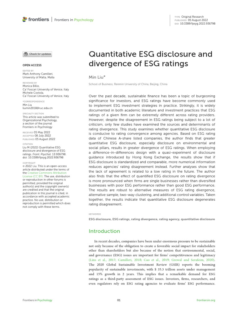 Quantitative ESG Disclosure and Divergence of ESG | PDF | Statistics ...