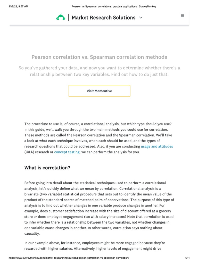 Pearson Vs Spearman | PDF