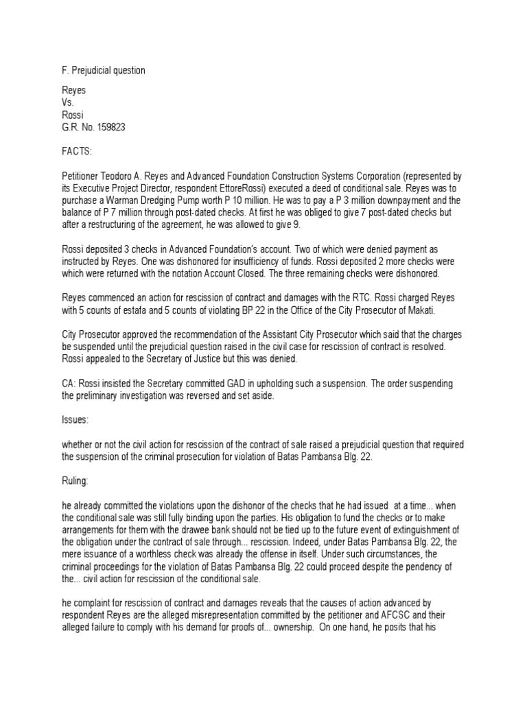 Prejudicial Question in Reyes vs. Rossi Case | PDF | Annulment | Government