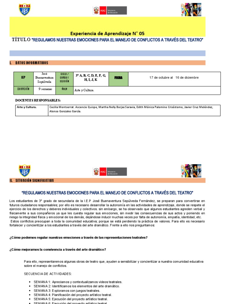 Eda 5 Tercer Grado-Arte y Cultura | PDF | Aprendizaje | Teatro