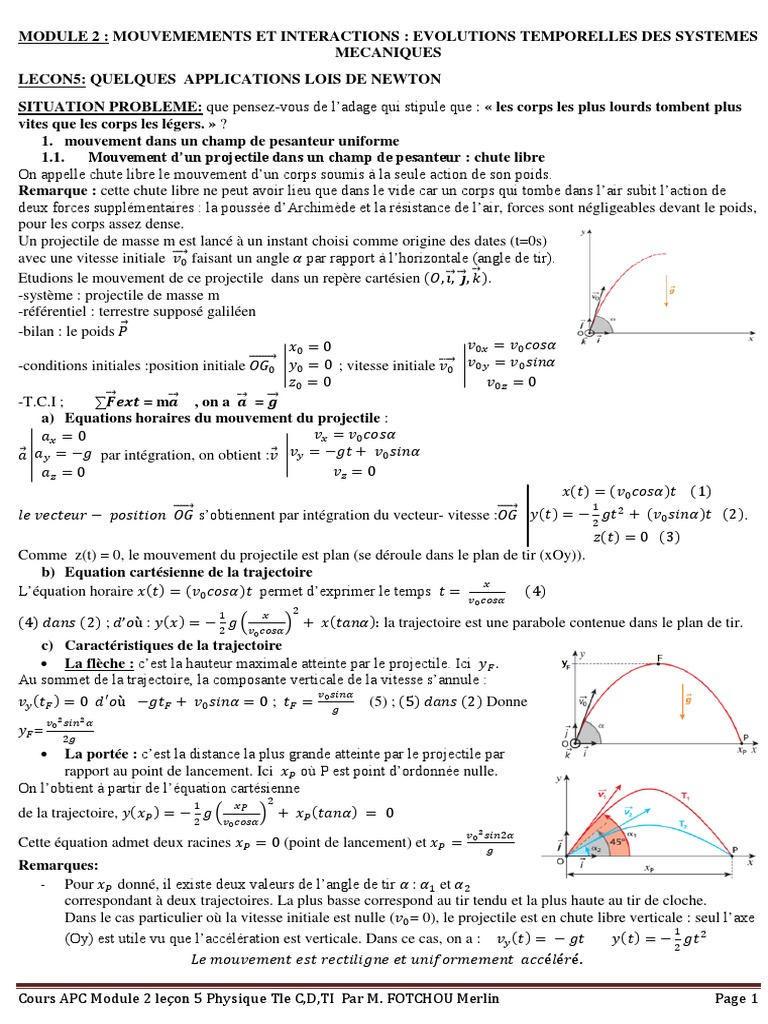 Cours +TD Module 2 Lecon 5 PHY Tle C, D, TI | PDF | Masse | Accélération