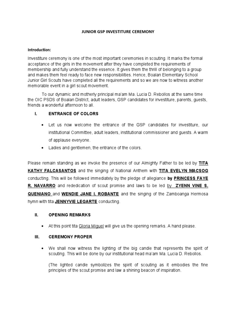 Junior GSP Investiture Ceremony 1 | PDF | Scouting