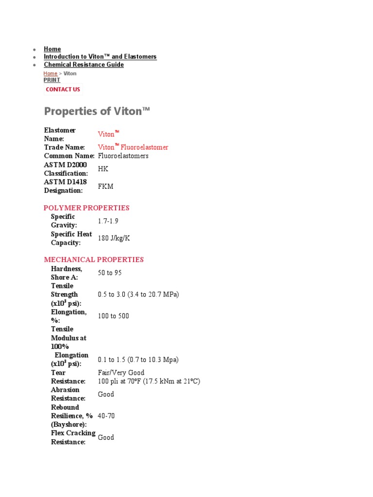 Prpoerties Viton | PDF | Fluorine | Strength Of Materials