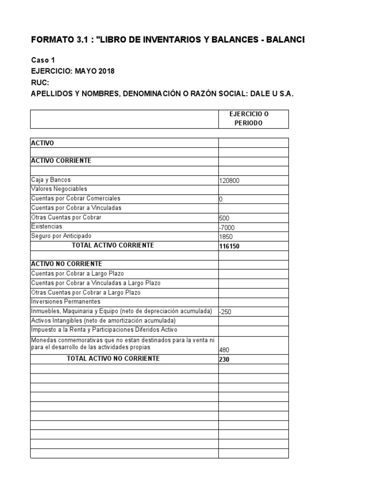 Libro de Inventario y Balances CASO PRACTICO | PDF | Activo fijo ...