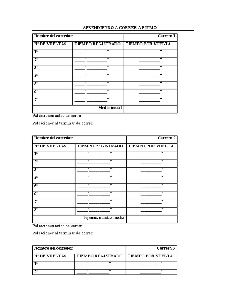 GUILLERMO SÁNCHEZ - Fichas Correr A Ritmo 6º | PDF