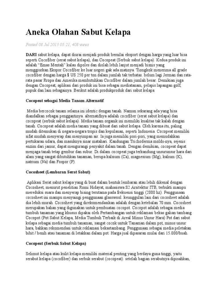 Aneka Olahan Sabut Kelapa | PDF