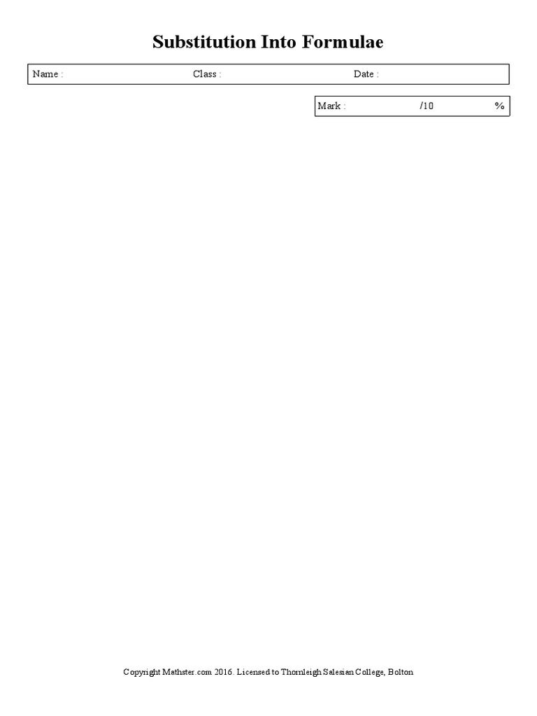Substitution Into Formulae - 3 | PDF