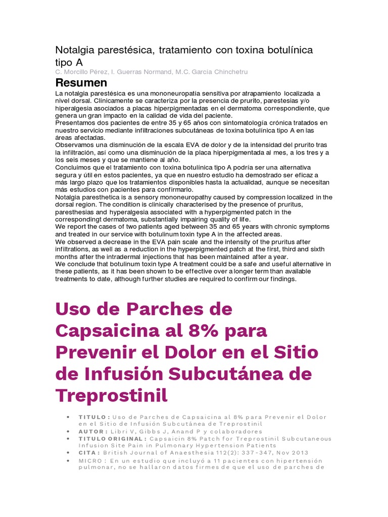 Toxina Botulínica para Notalgia | PDF | Dolor | Estadísticas