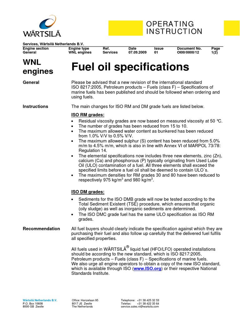Service Bulletin - (IO00-0000-12) - Fuel Oil Specification | PDF | Fuel Oil