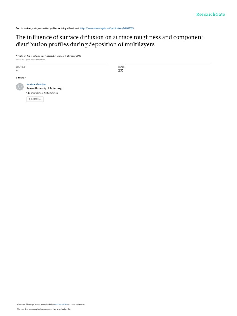 The in Uence of Surface Diffusion On Surface Roughness and Component ...