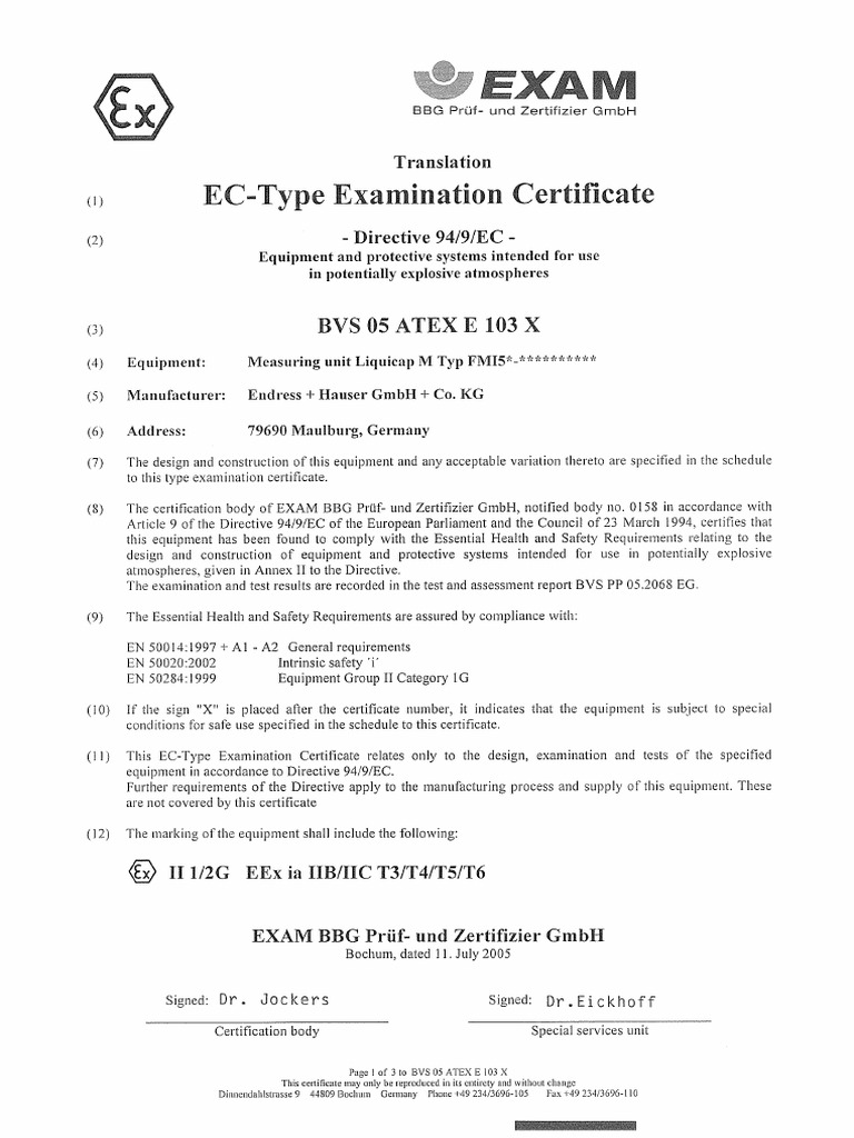 BVS 05 Atex e 103 X | PDF