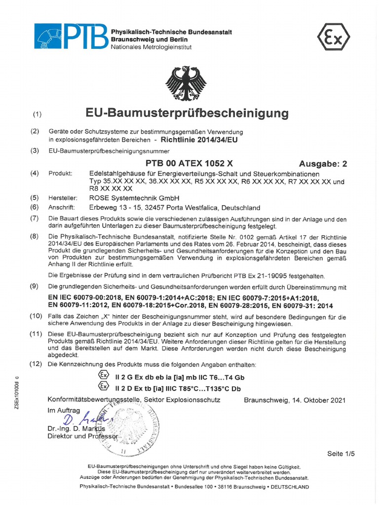 PTB 00 Atex 1052 X | PDF