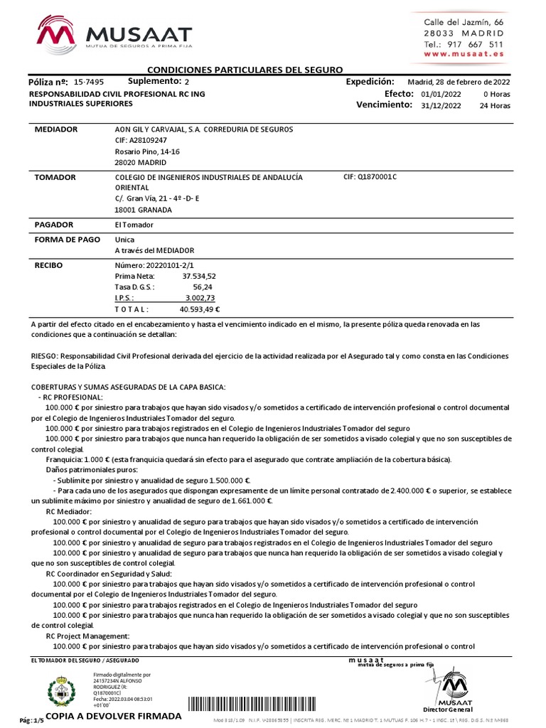 Poliza y Ampliaciones 2022 | PDF | Seguro | Póliza de seguros