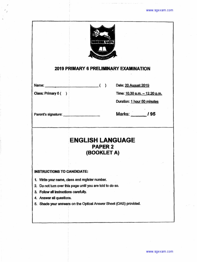 2019-P6-English-SA2-Tao Nan | PDF