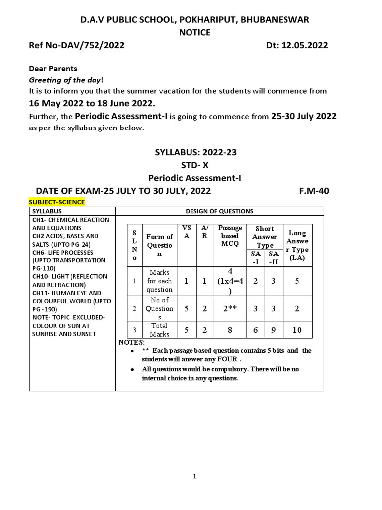 Pa1 Syllabus Class X 2022-23 | PDF | Linguistics | Cognition