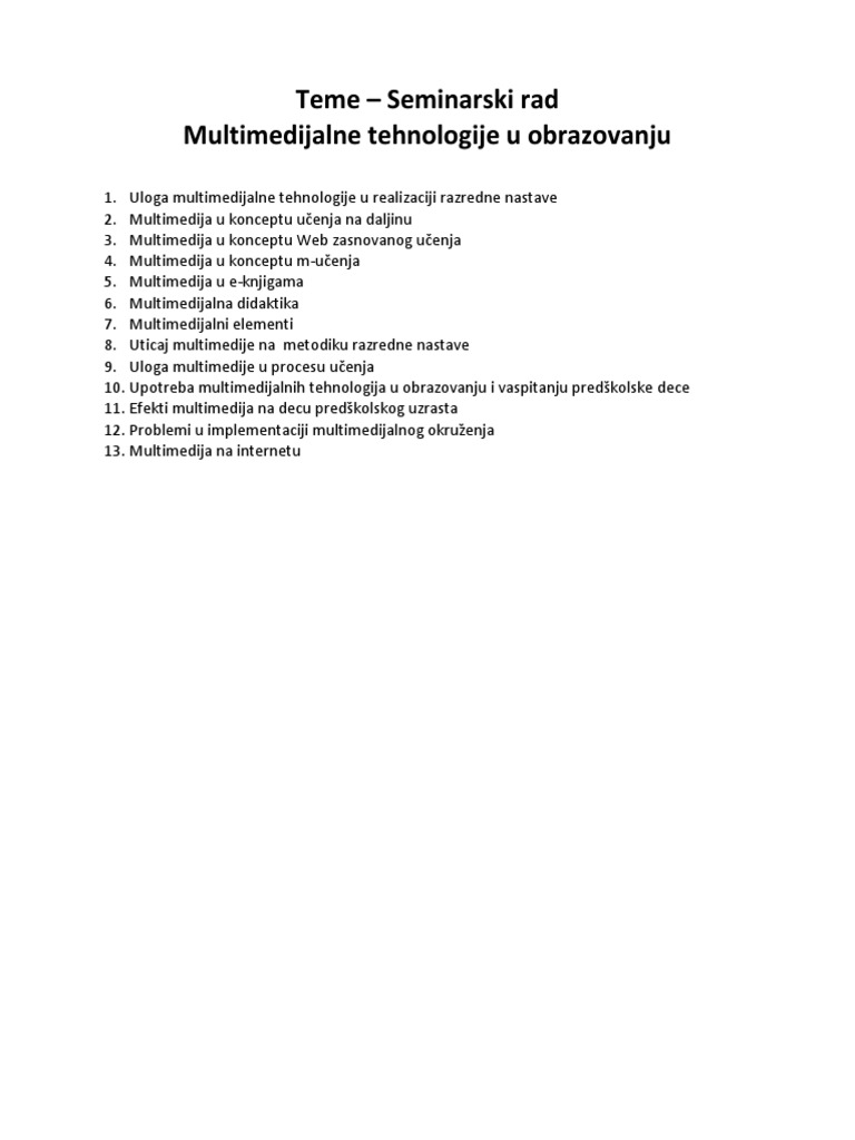 Teme Za Seminarski Rad | PDF