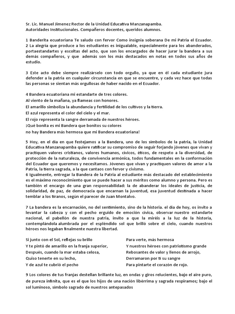 Frases para el Juramento a la Bandera | PDF | Patriotismo | Ecuador