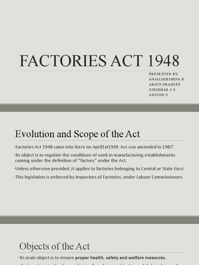 Factories Act | PDF | Occupational Safety And Health | Working Time