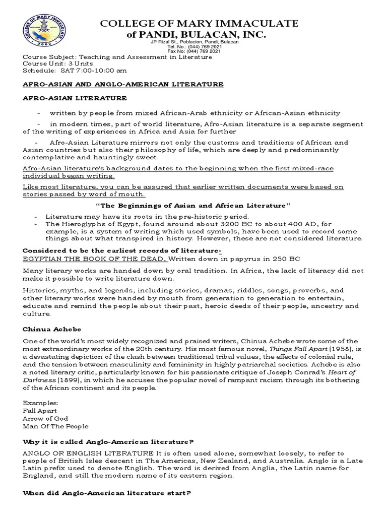 Afro and Anglo-American Literature | PDF | Poetry | English Literature